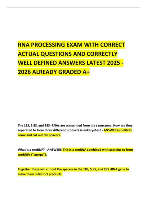 Rna Processing Exam With Correct Actual Questions And Correctly Well