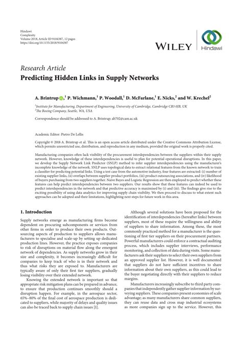 Pdf Predicting Hidden Links In Supply Networks