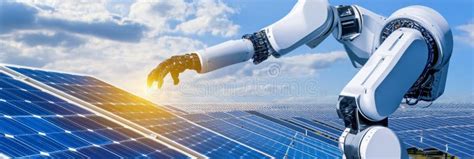 Automated Solar Panel Production High Tech Robotic Arm Installing Solar Panels Symbolizing