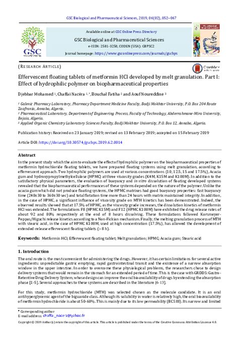 Effervescent Floating Tablets Of Metformin Hcl Developed By Melt