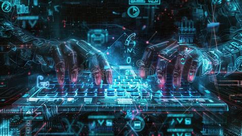 A Hacker S Hands Move Quickly Over A Keyboard Surrounded By Glowing Digital Symbols And Codes
