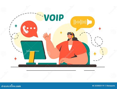 Voip Or Voice Over Internet Protocol Vector Illustration With Telephony Scheme Technology And