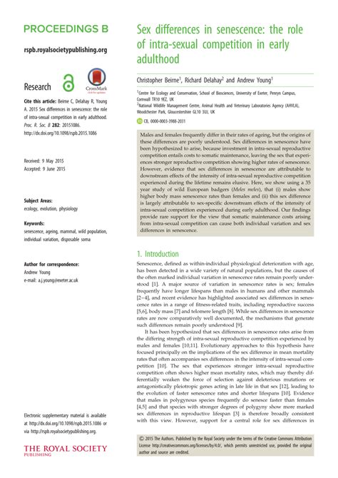 Pdf Sex Differences In Senescence The Role Of Intra Sexual