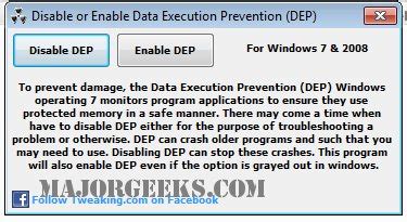 Download Tweaking Com Disable Or Enable Data Execution Prevention DEP MajorGeeks