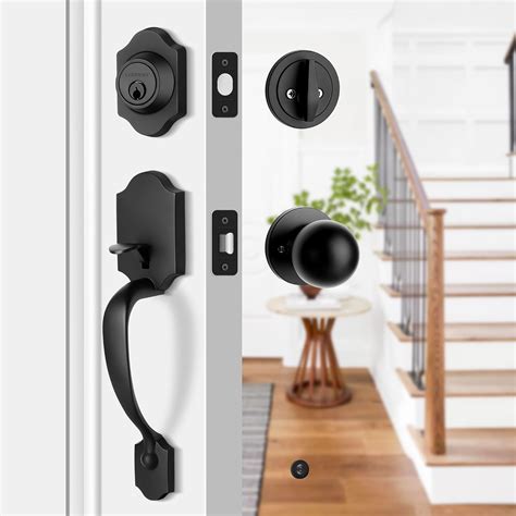 Loqron Heavy Duty Front Door Handle Set Matte Black Entrance Handle
