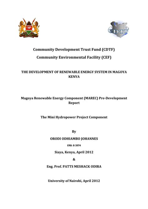 Pdf Magoya Mini Hydropower Development Feasibility Report