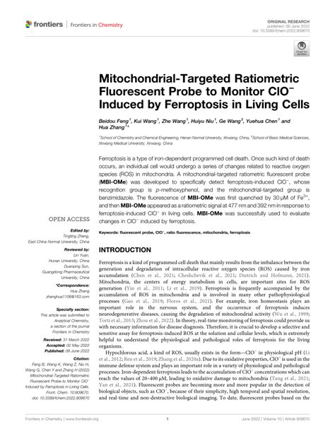 Pdf Mitochondrial Targeted Ratiometric Fluorescent Probe To Monitor Clo− Induced By