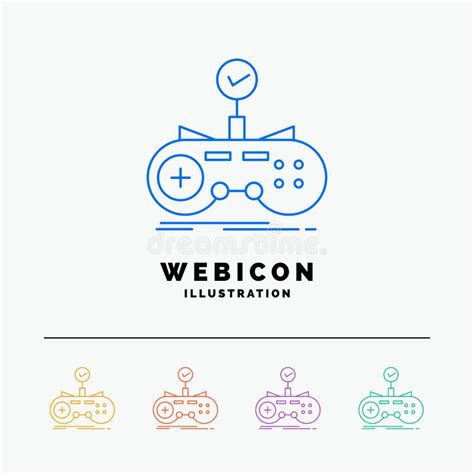 Check Controller Game Gamepad Gaming 5 Color Line Web Icon Template Isolated On White
