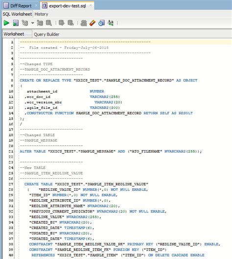 Using The Sql Developer Diff Feature
