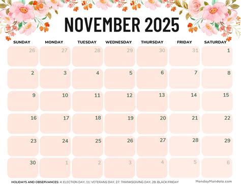 Free Printable November 2025 Calendar Calendars 2025