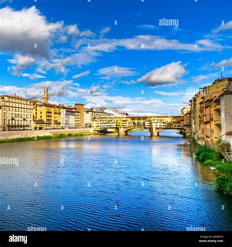 Ponte Vecchio On Sunset Old Bridge Medieval Landmark On Arno River