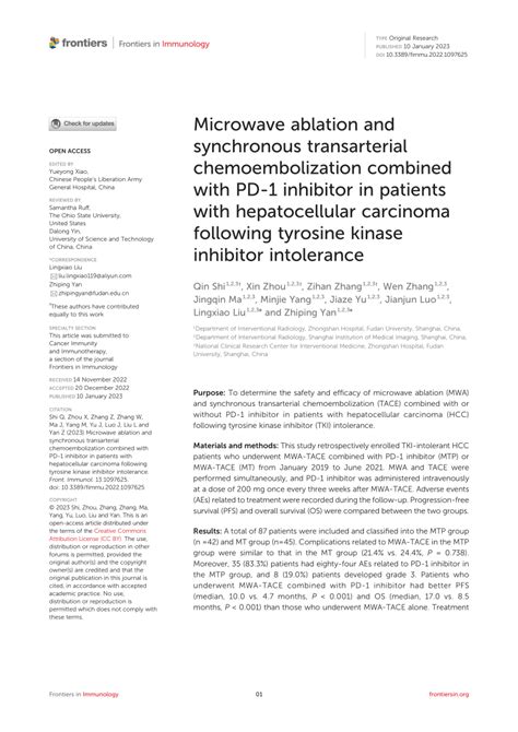 Pdf Microwave Ablation And Synchronous Transarterial Chemoembolization Combined With Pd 1