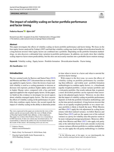 The Impact Of Volatility Scaling On Factor Portfolio Performance And