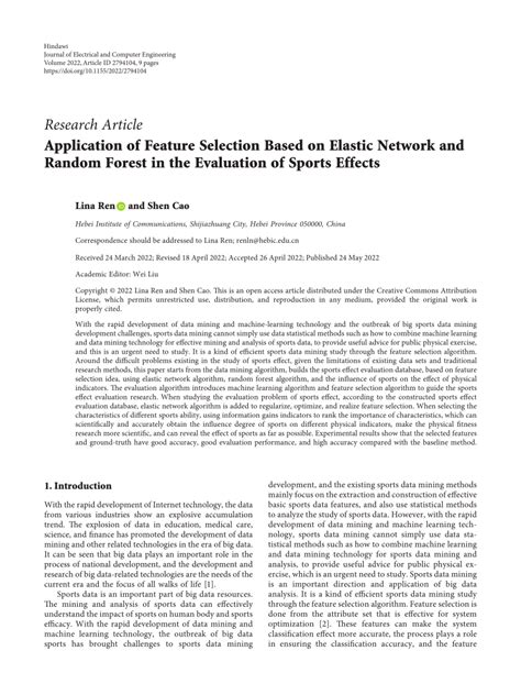 Pdf Application Of Feature Selection Based On Elastic Network And Random Forest In The