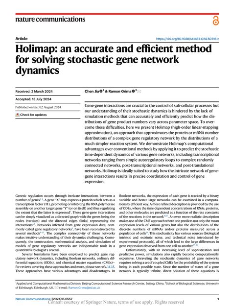 Pdf Holimap An Accurate And Efficient Method For Solving Stochastic Gene Network Dynamics