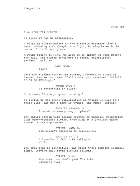 The Matrix Script Pdf