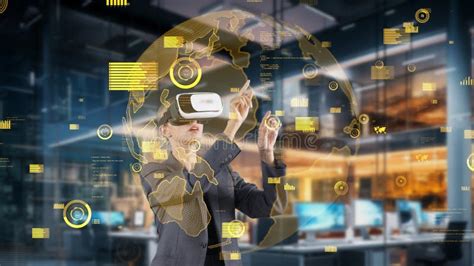 woman selecting by point world market rotating by vr at office