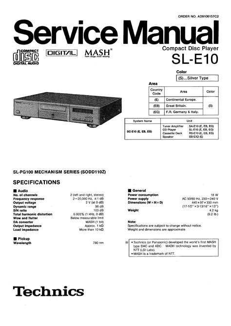 Service Manual For TECHNICS SL E Download