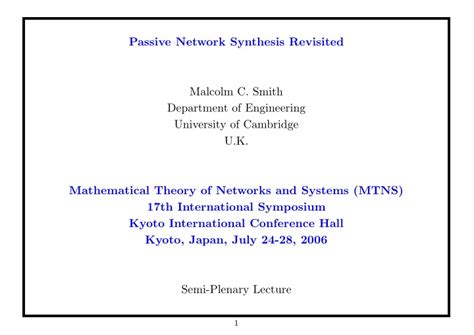 Ppt Passive Network Synthesis Revisited Malcolm C Smith Department