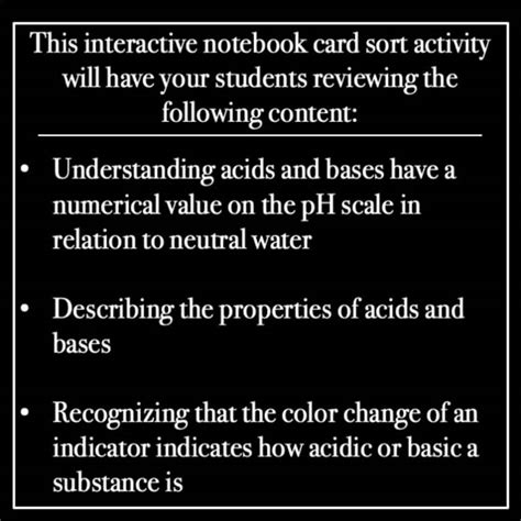 Properties Of Acids And Bases Card Sort Science Interactive Notebook Activity