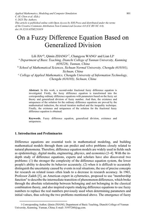 Pdf On A Fuzzy Difference Equation Based On Generalized Division