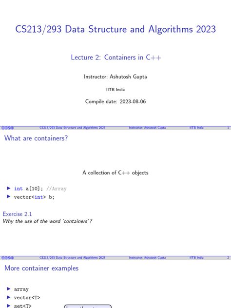 Lec 02 Containers Pdf Object Oriented Programming Programming