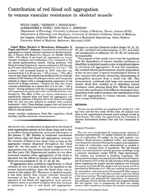 Pdf Contribution Of Red Cell Aggregation To Venous Vascular Resistance In Skeletal Muscle