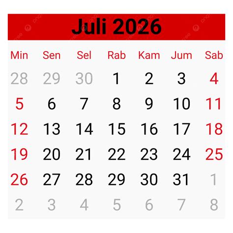 Calendario Julio De 2026 Png Dibujos Vectores Para Descarga Gratuita