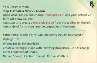 Creating Menu In Visual Basic PPT