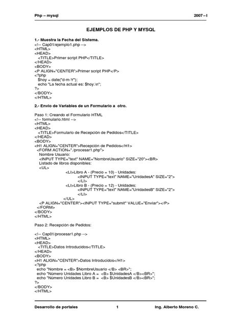 Ejemplos Con Php Y Mysql 34169 Pdf Php Sql