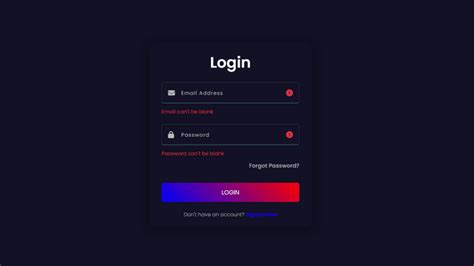 Login Form Validation Using Html Css Javascript Dark Css