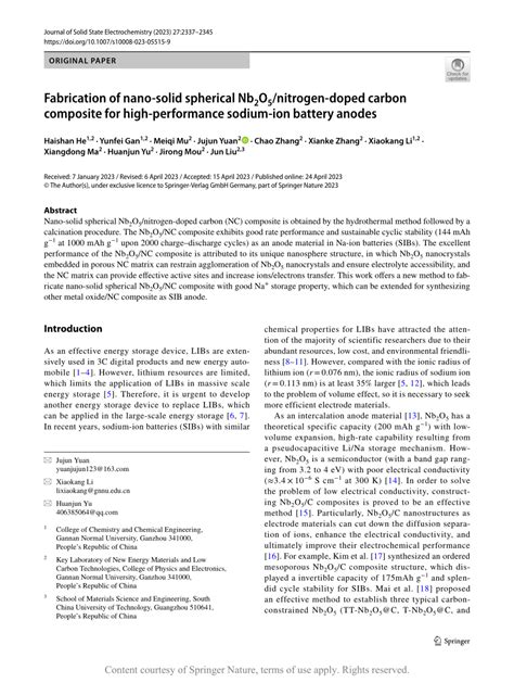 Fabrication Of Nano Solid Spherical Nb2o5nitrogen Doped Carbon
