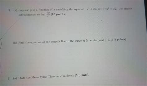 Solved A Suppose Y Is A Function Of X Satisfying The Chegg Com