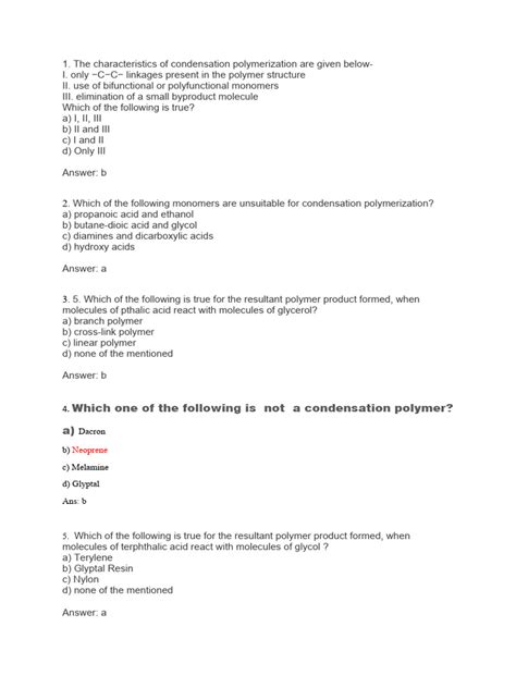 Chemistry Unit 5 Mcq With Answers Pdf Polymers Polymerization