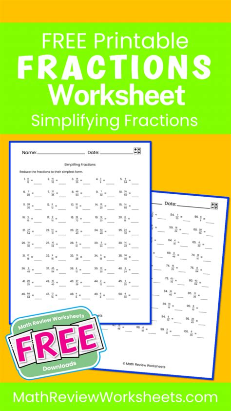 simplifying fractions math review worksheets