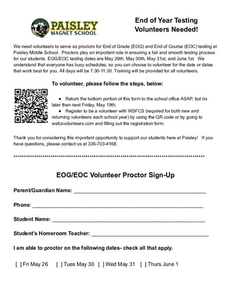 Fillable Online Announcements Proctors Needed For Eog Testing Sign
