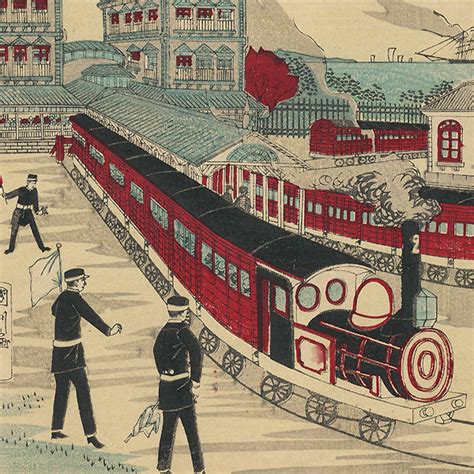 Meiji Era Artist Not Translated Train Leaving Shimbashi Railroad