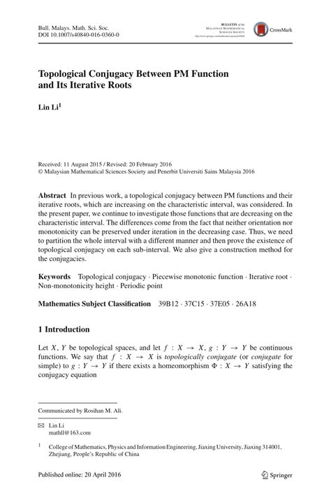 Pdf Topological Conjugacy Between Pm Function And Its Iterative Roots