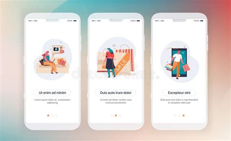 Mobile App Intro Screens Vector Onboarding Illustration Flat Design Stock Vector Illustration