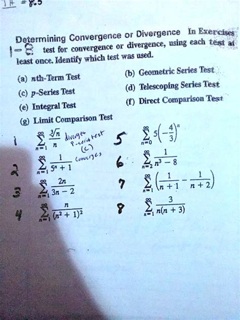 solved determining convergence or divergence in exercises test for
