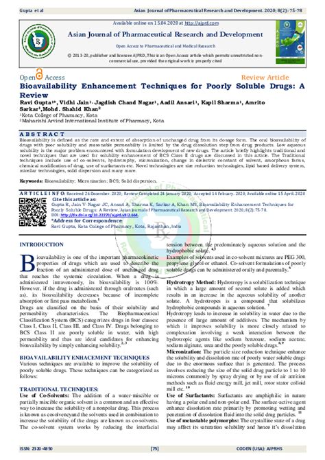 Pdf Bioavailability Enhancement Techniques For Poorly Soluble Drugs A Review