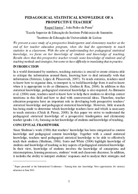 Pdf Pedagogical Statistical Knowledge Of A Prospective Teacher