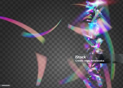 무지개 빛 효과 레인보우 색종이 초현실적 인 호일 판타지 아트 배너 흐림 디스코 다색 뱀 떨어지는 반짝임 핑크 메탈 틴셀 바이올렛 무지개빛 효과 2019년에 대한 스톡 벡터