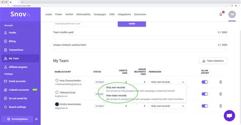 Snov Io How To Add And Manage Your Team