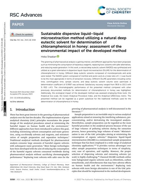 Pdf Sustainable Dispersive Liquid Liquid Microextraction Method Utilizing A Natural Deep