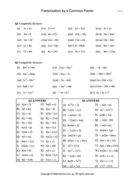 Factorisation By A Common Factor Pdf