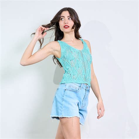 Leaf Knit Pattern Sleeveless Summer Top Wholesale Leivip