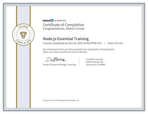 Certificate Ofcompletion Node Js Essential Training Pdf Shareware And Freeware Computer