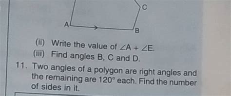 Ii Write The Value Of ∠a ∠e Iii Find Angles B C And D Two Angles Of