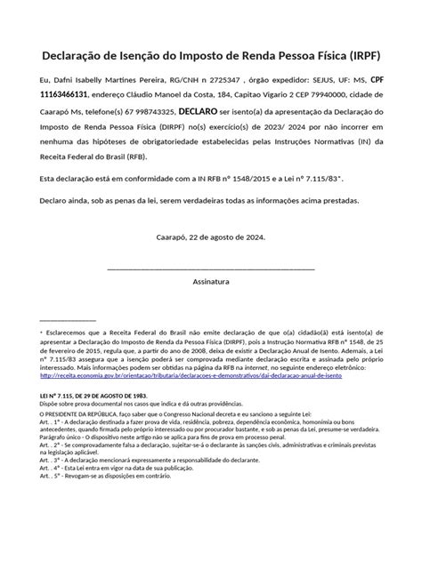 Isenção De Imposto De Renda 20232024 Pdf Imposto De Renda